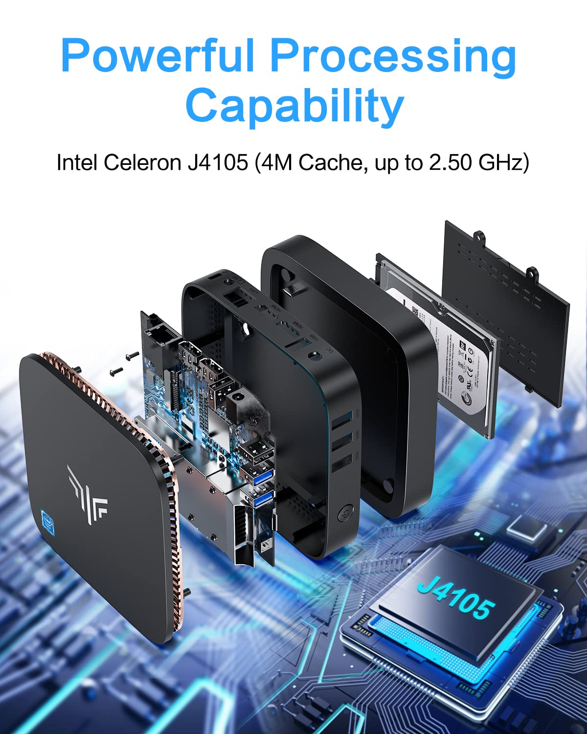 KAMRUI Mini PC Intel Celeron J4105 with Windows 11 Pro, 12GB RAM/256GB ROM Mini Computers, Micro Desktop PC with 4K UHD, Dual Wi-Fi, Bluetooth 4.2, HTPC Support Auto Power On