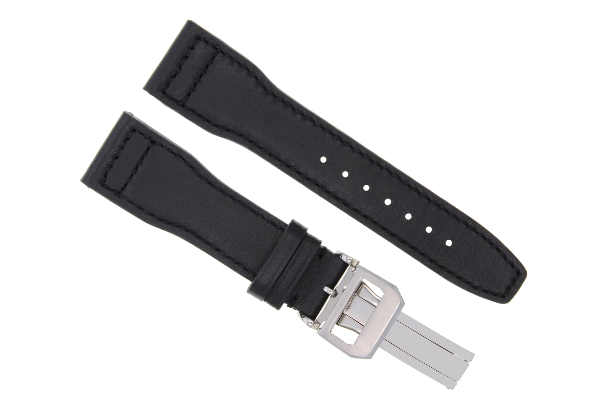 Ewatchparts 23MM LEATHER WATCH STRAP BAND DEPLOYMENT CLASP COMPATIBLE WITH IWC PILOT TOP GUN BLACK SHINY