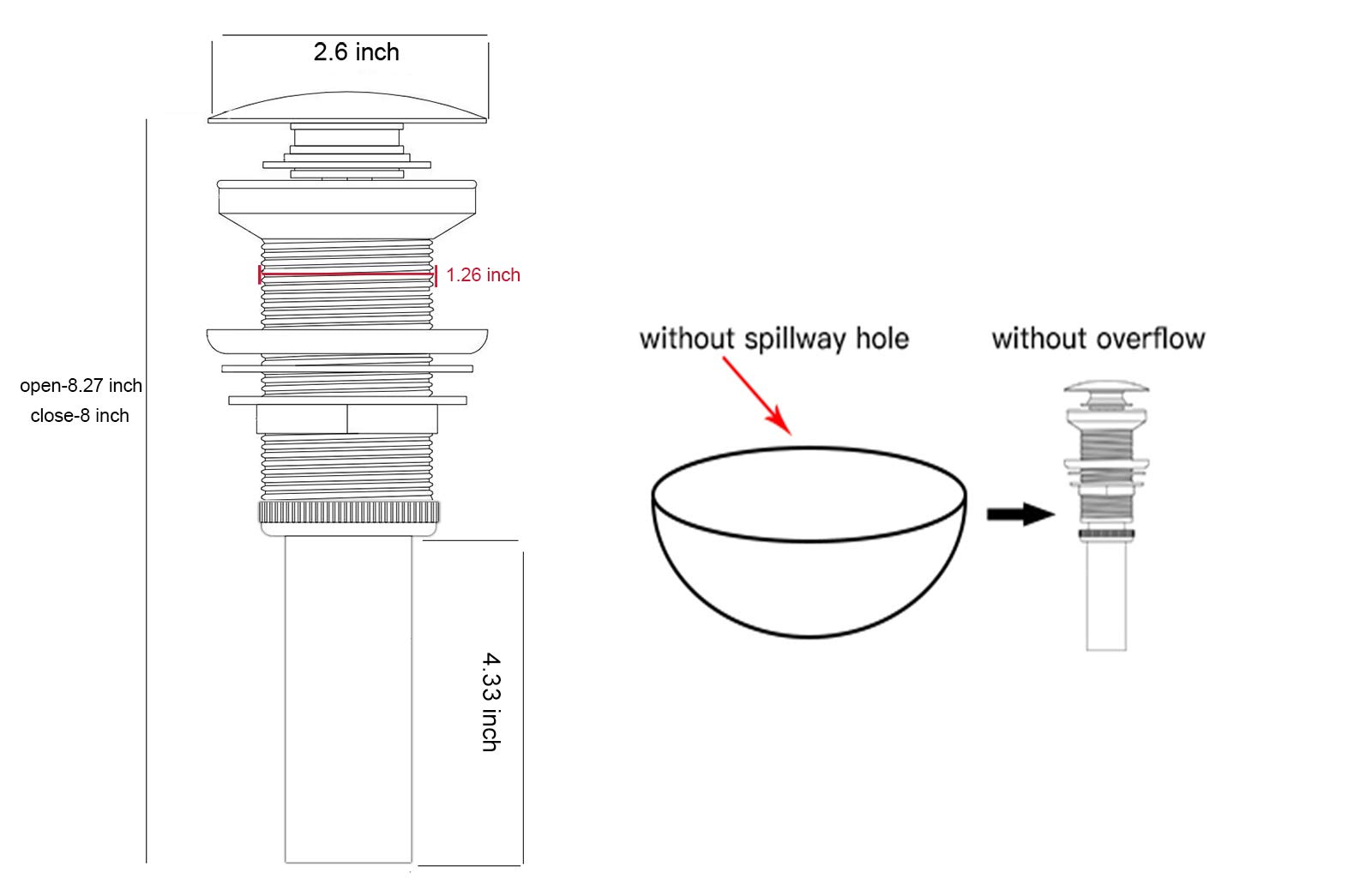 YCCUZA Bathroom Faucet Vessel Pop Up Sink Drain Without Overflow Chrome Drain Stopper No Overflow Pop Up Sink Drain for Bathroom Faucet Vessel Vanity Sink