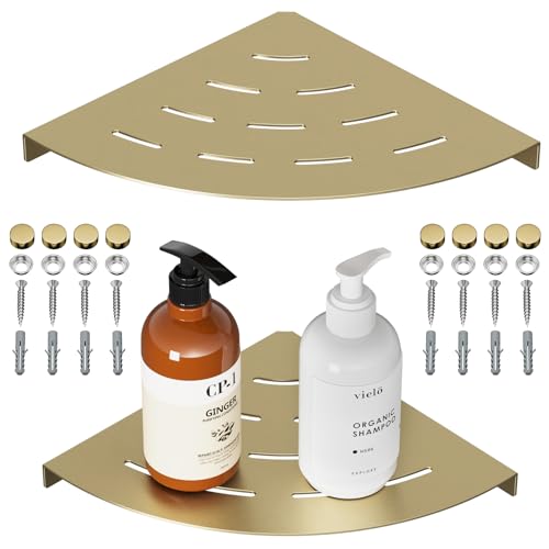 LFBA 2 Pack Corner Shower Shelves 304 Stainless Steel Brushed Gold Corner Shelves for Shower 8" Shower Shelves for Inside Shower Corner Drilling Installation