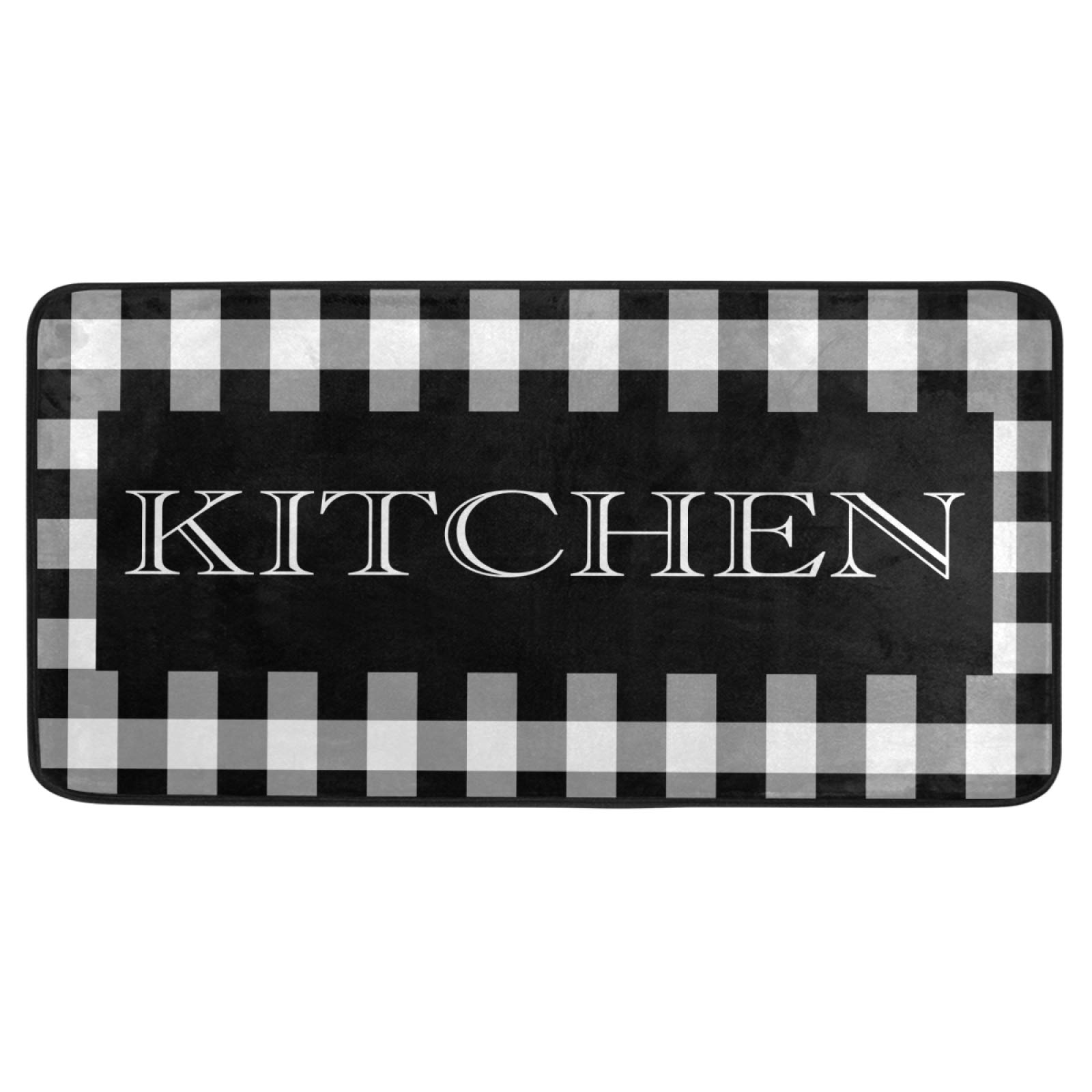 Kitchen Rug Black and White Kitchen Buffalo Plaid 39 x 20 Inch Non-Slip Anti Fatigue Comfort Entryway Door Mats Perfect Carpet for Home Decor