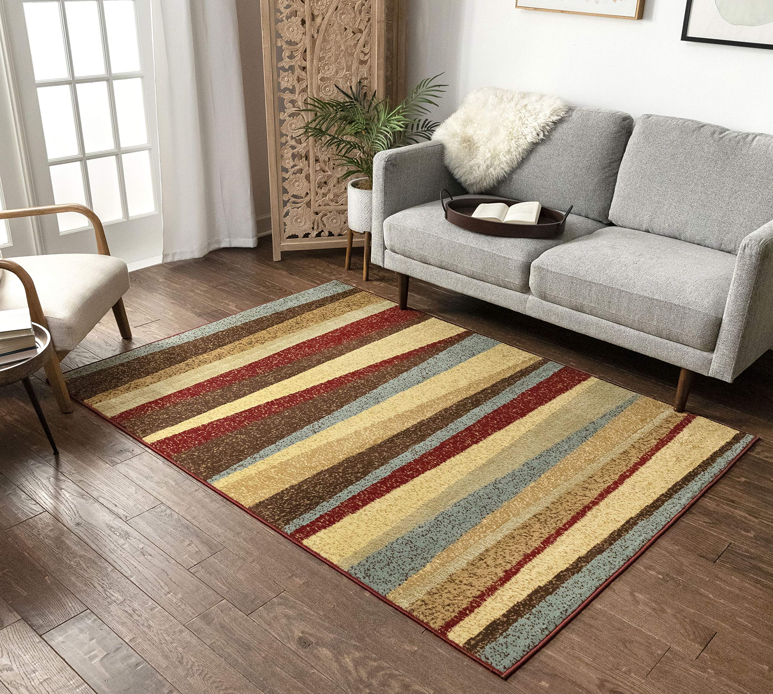 Well Woven Stripes Blue Red 3'3" x 5' Area Rug Carpet