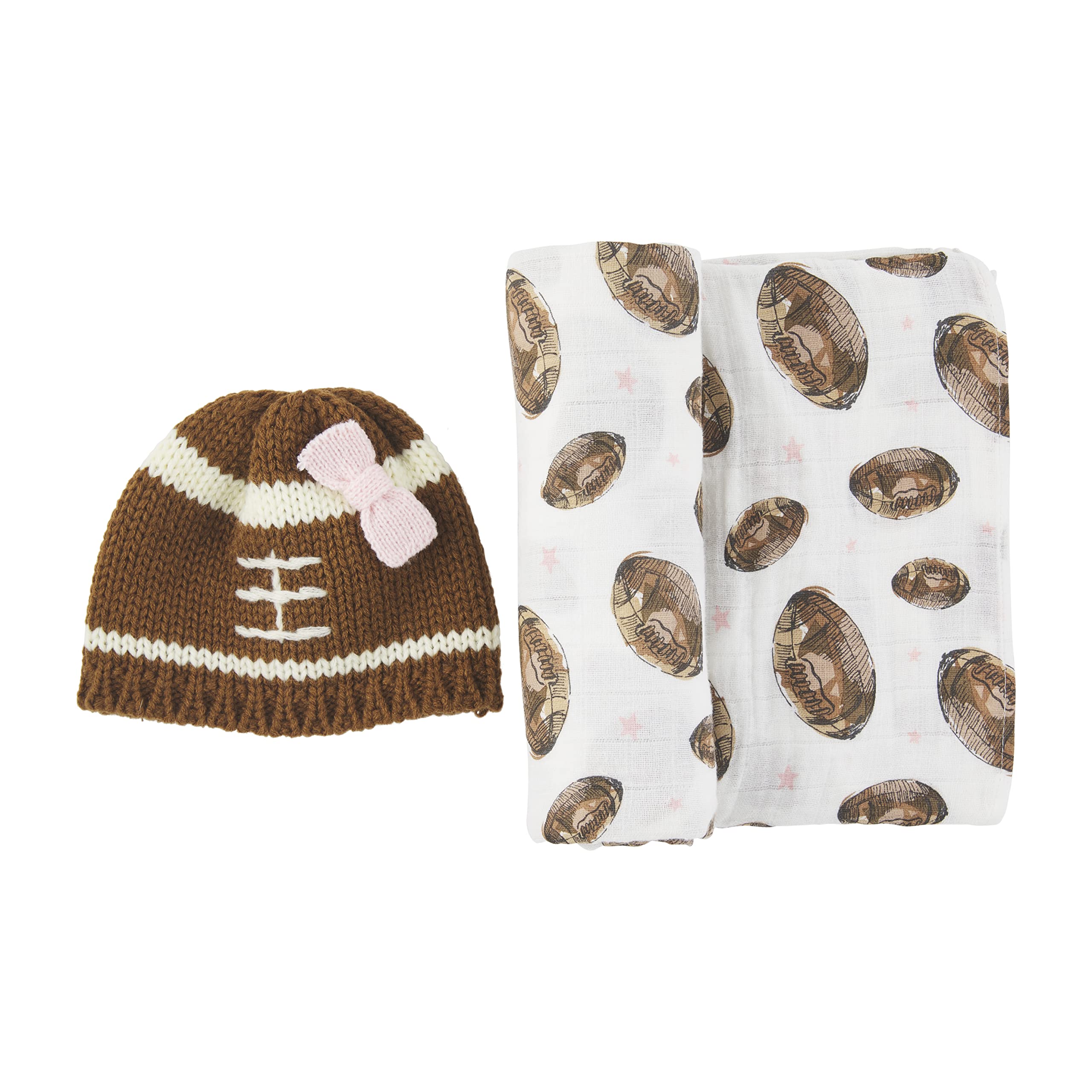 Mud Pie Baby Girl Football Swaddle and Hat Set, Pink, 0-6 Months