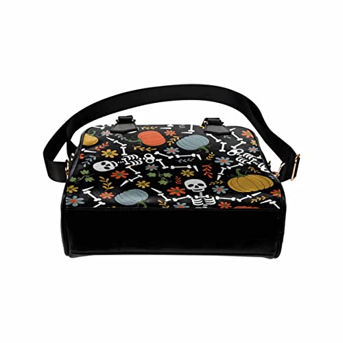 InterestPrint Halloween Skeletons Dance in Pumpkin PU Leather Lady Purses and Handbags