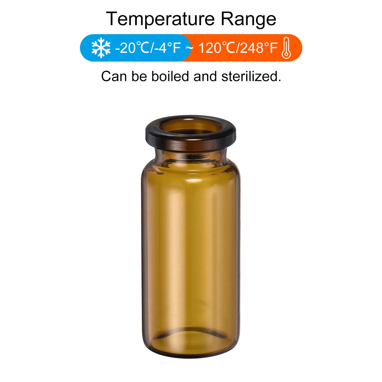 PATIKIL 10ml Glass Vials, 100pcs Glass Vial Small Glass Vials Empty Sample Bottle Mini Clear with Caps Seal Rubber Stopper Injection Port for Lab Injection Plants Essential Oil, Brown