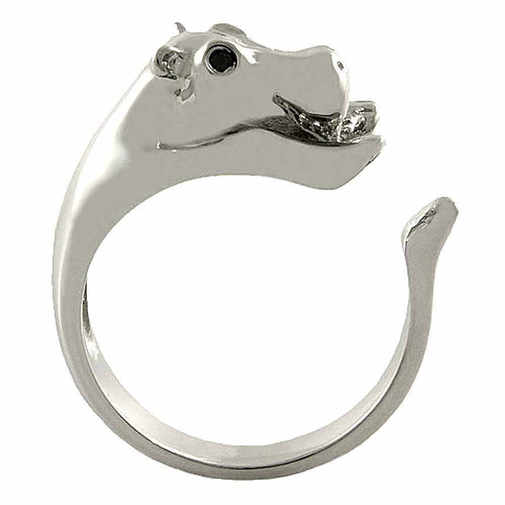 Ellenviva Hippo Animal Wrap Ring White Gold-Plated Shiny Silver Tone- Size 6