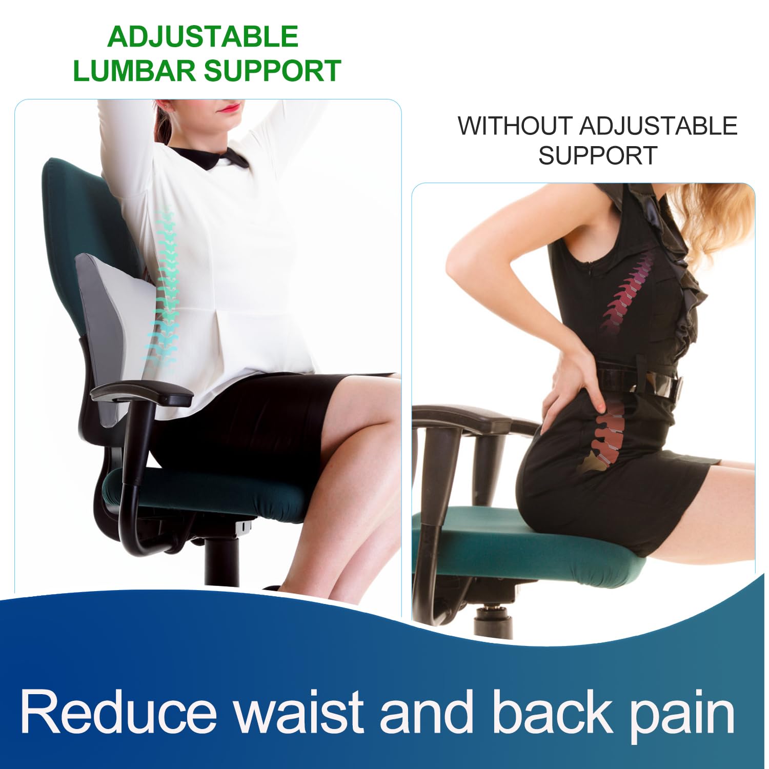 EVEME Lumbar Support Pillow for Sleeping Memory Foam Pillow for Back Pain Relief,Side, Back,Legs,Stomach Sleepers,Waist Support Cushion Pregnant Woman Hip Knee Spine Alignment Sciatic Nerve