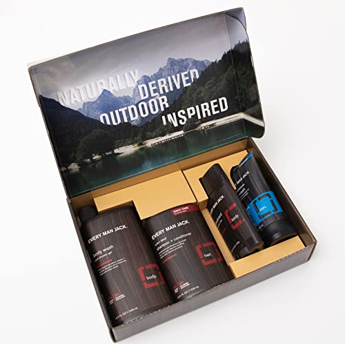 Every Man Jack Cedarwood Body Gift Set - Bath & Body Routine with Woodsy Cedarwood Scent - Body Wash, 2-in-1 Shampoo, Deodorant & Face Wash