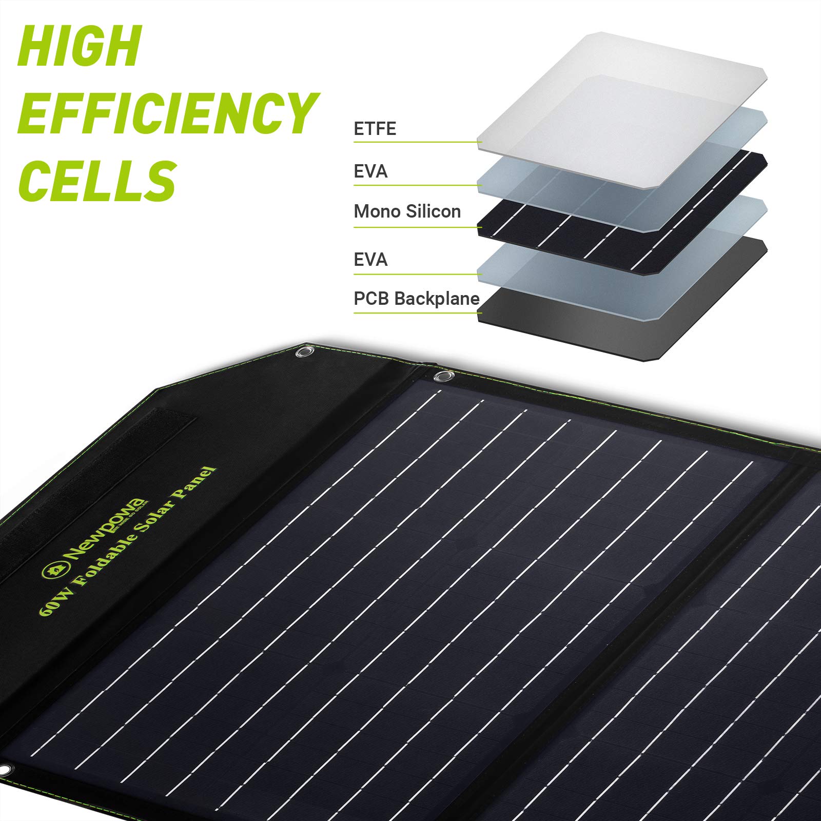 Newpowa 60W Foldable Solar Panel Charger High-Efficiency Mono Cells, for Portable Genarator&12V Batteries, Dual DC Ports Compatible with Newpowa/Jackery/Goal Zero Generators, for RV Boat Van Campingā¦