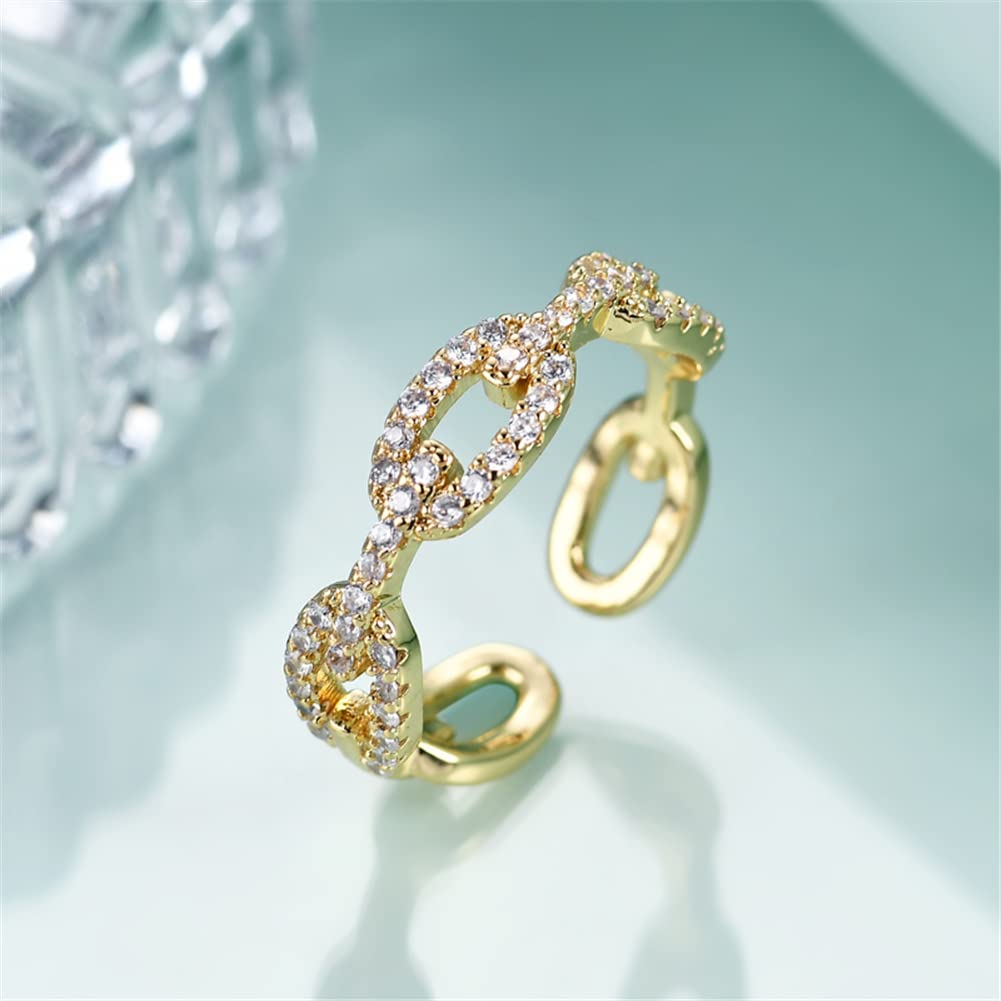 Flower Valley 18K Gold Plated Chain Link Ring Simple Stacking Band Open Rings for Women Adjustable