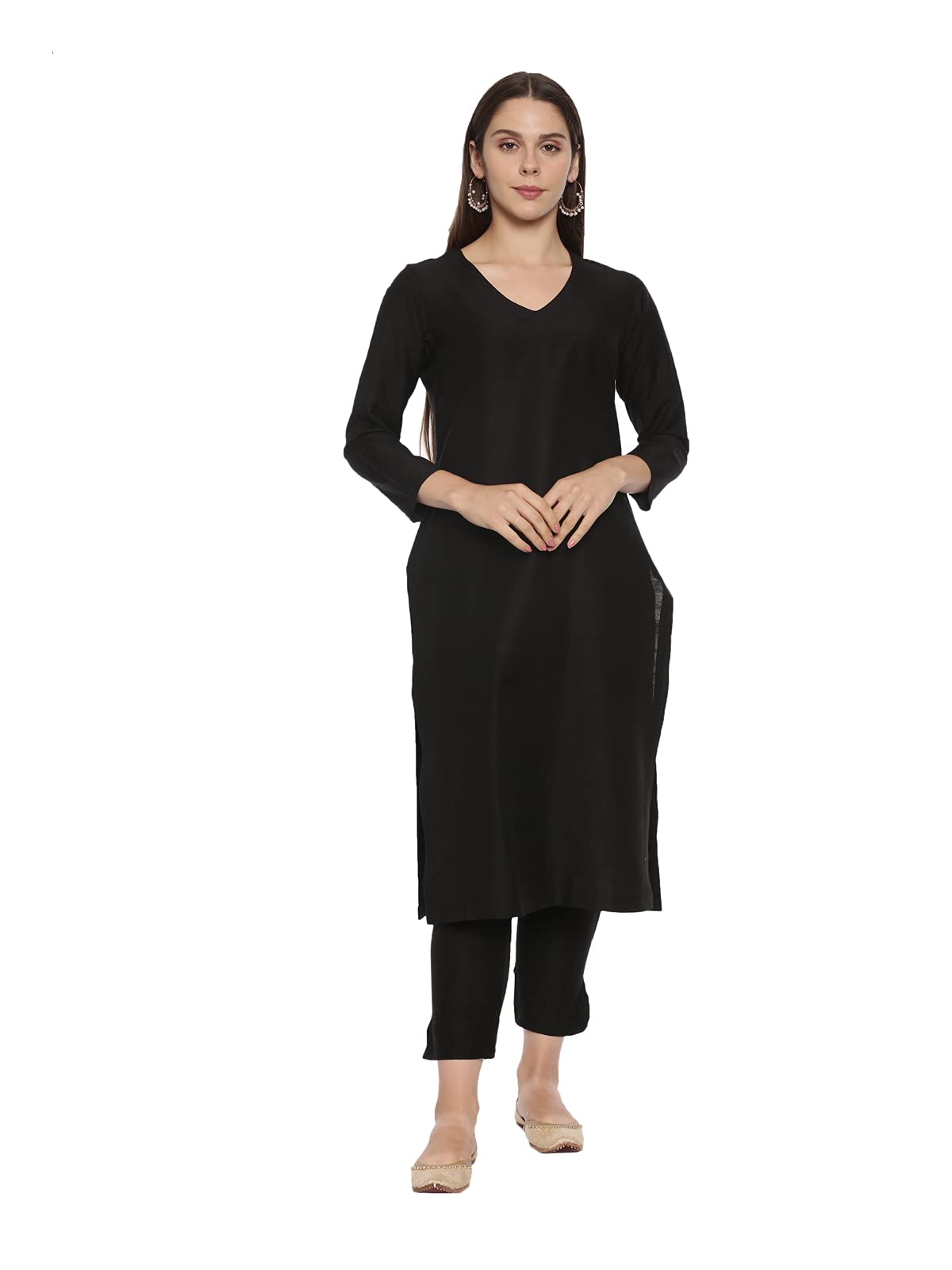 ELLEORA Women's Cotton Silk Solid Kurta Set X-Large Royal Blue