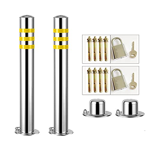 Parking Barrier Heavy Duty Parking Barrier Lockable Parking Space Lock Manual Parking Blocker,2 Pack Stainless Steel Parking Pile