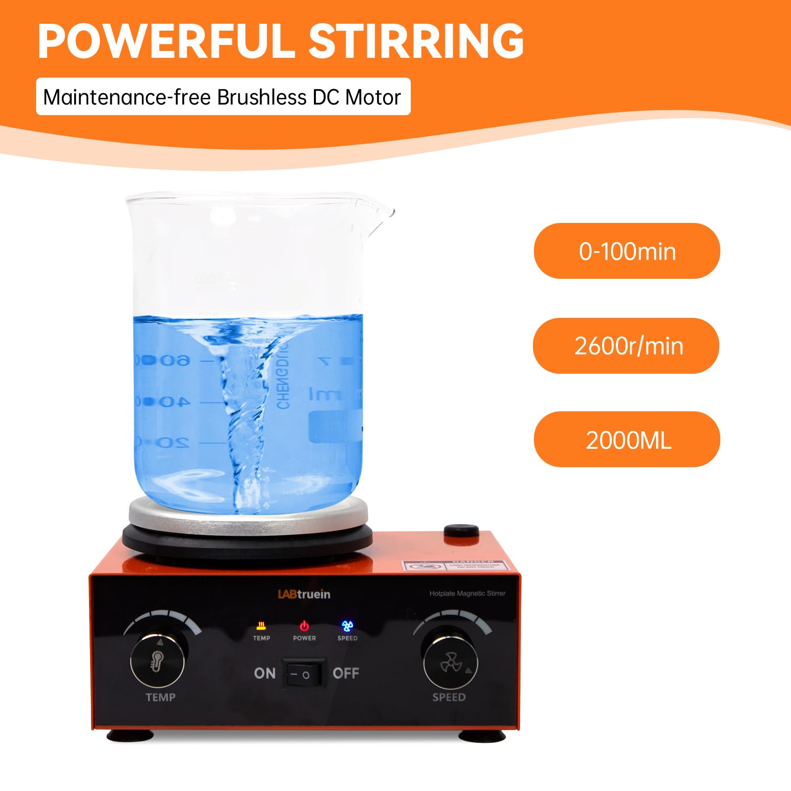 LABTRUEIN Magnetic Stirrer Hot Plate Lab Magnetic Stir Plate Max 536°F Hot Plate with Magnetic Stirrer Include Stir Bar 2000ML | 2600rpm