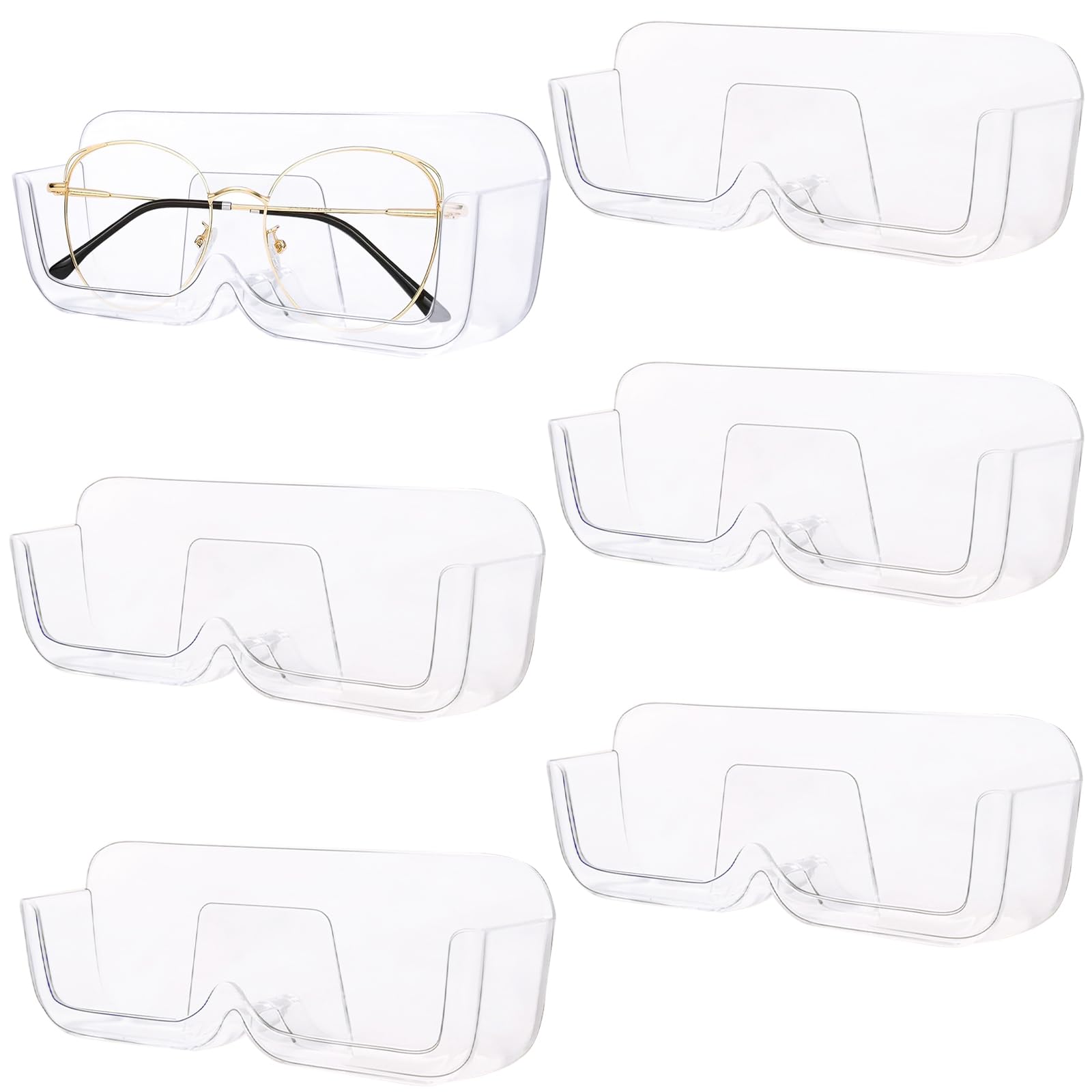 MdakeGo 6 Pack Wall Mounted Sunglasses Organizer, Hanging Sunglasses Organizer Storage, Sunglass Holder for Wall, Glasses Organizer Sunglass Display Stand for Entryway Closet Door Decor (Clear)