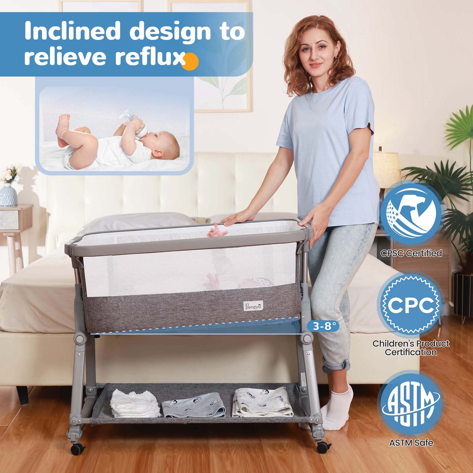 Li'l Pengyu Bedtime Bliss Foldable Bassinet, Comfy Mattress Pad Bassinet Sheet (2 Per Pack)