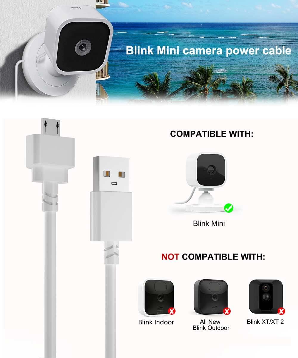 Itramax 10 FT Blink Mini Charger Cable with Wall Adapter(2 Pack),Charger Brick and Micro USB End Charging Extension Cord Wire, Waterproof Long Power Supply for Blink Mini Security Camera,10FT