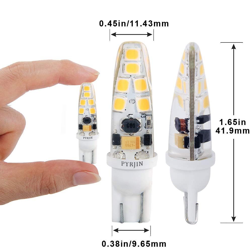 PYJR T10 Wedge Base Led Bulbs 12v Low Voltage Landscape, Ac/Dc 12V, 2W 200Lm, 3000K Warm White, for Landscape Pathway Lighting, Deck Stair, Step, and Automotive Rv Lights. (Pack of 5)