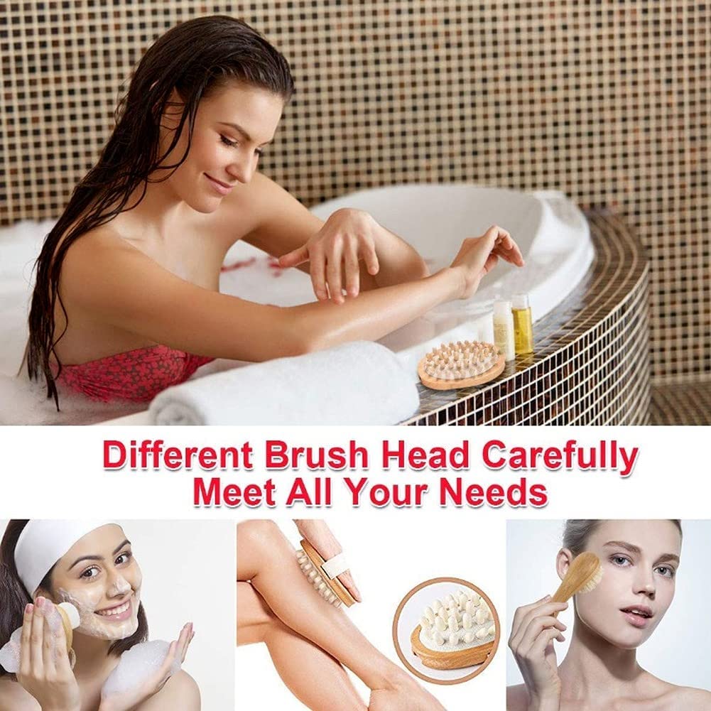 Premium Dry Brushing Body Brush Set,Exfoliating body scrubber with long handle, Natural Boar Bristle Body Brush,Face Cleansing Brush,body brush set for lymphatic drainage,Great Gift for A Glowing Skin