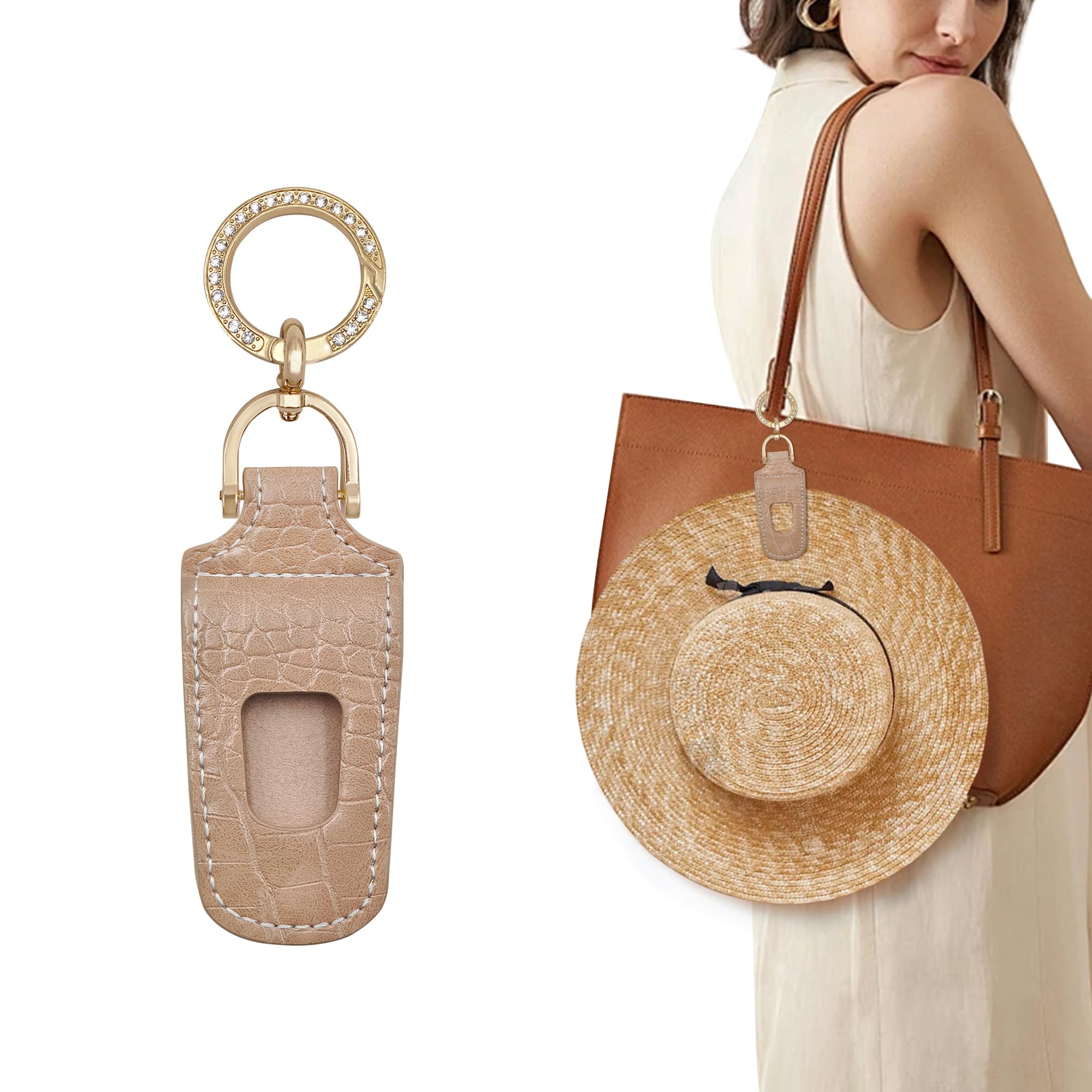 JYG Leather Hat Clip for Travel on Bag Multifunctional Elastic Hat Holder Khaki Outdoor Hands Free Bag Accessory