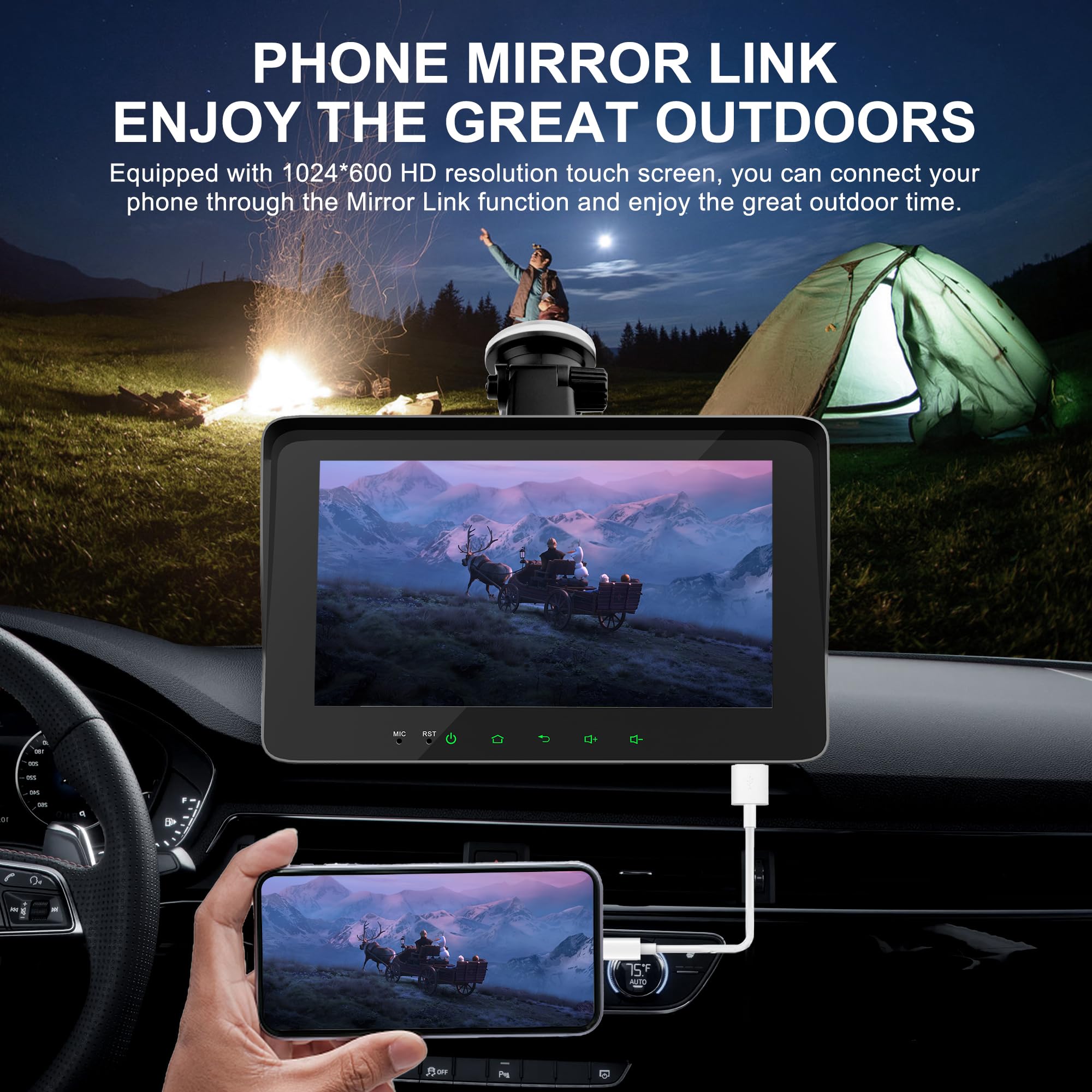EZHOLF Portable Wireless Carplay Car Stereo with Backup Camera-7" HD IPS Screen, Android Auto, Mirror Link,Siri, Google Assistant, Bluetooth, GPS Navigation Head Unit, Car Radio Receiver, Auto Connect