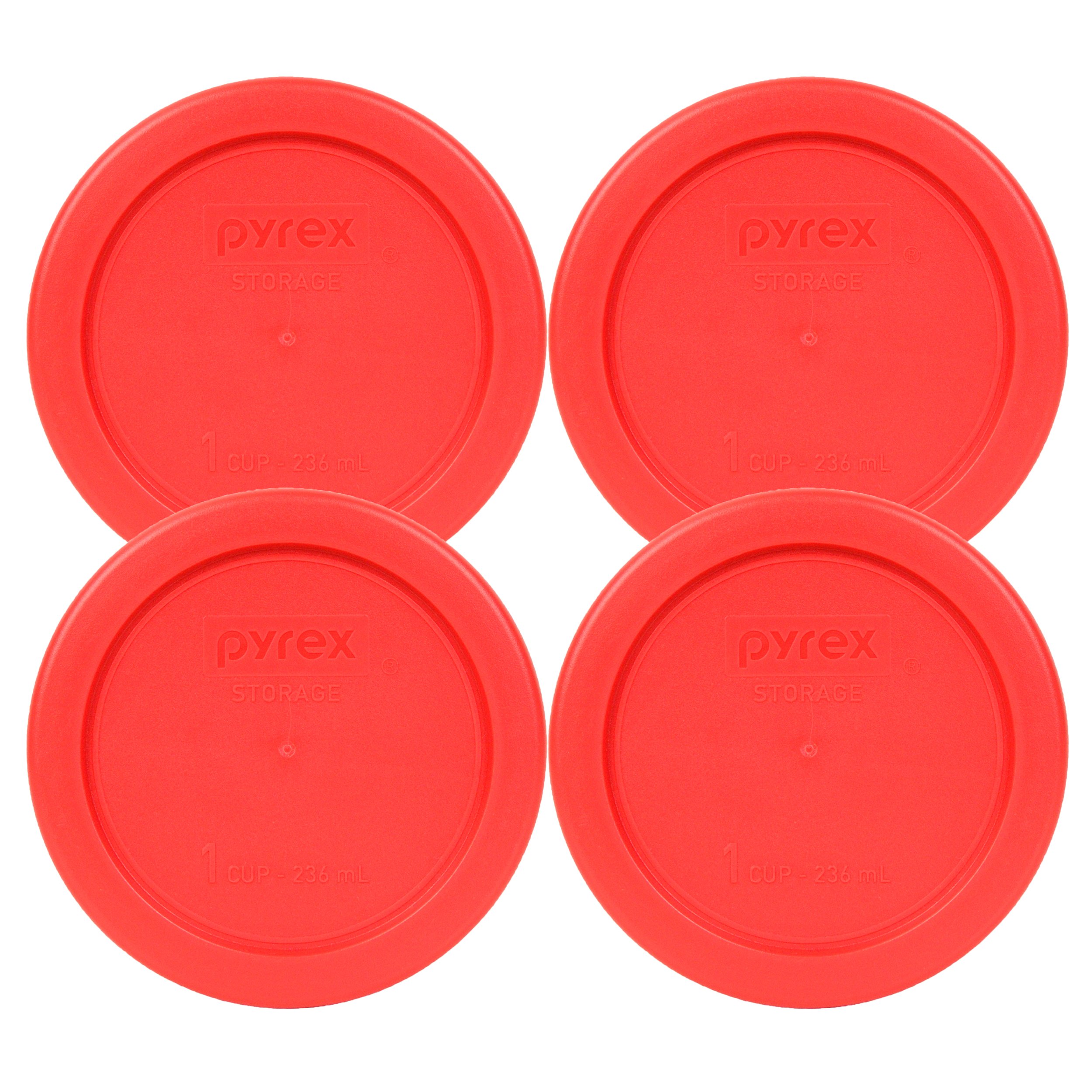 Pyrex 7202-PC Red 1 Cup Round Plastic Storage Lid, Made in USA - 4 Pack
