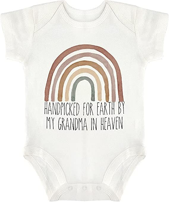 WengBeauty Handpicked for Earth by My Grandma in Heaven Baby Bodysuit/Baby Announcement, Funny Clowns Baby, Baby Clothing, Birthday Gift, Baby Birthday 3 Months