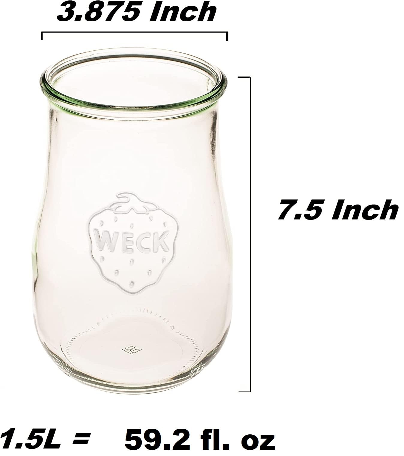 Weck Jars - Weck Tulip Jars 1.5 Litres - Sour Dough Starter Jars - Large Glass Jars for Sourdough - Starter Jar with Glass Lid - Tulip Jar with Wide Mouth - Suitable for Canning and Storage - (2 Jars)