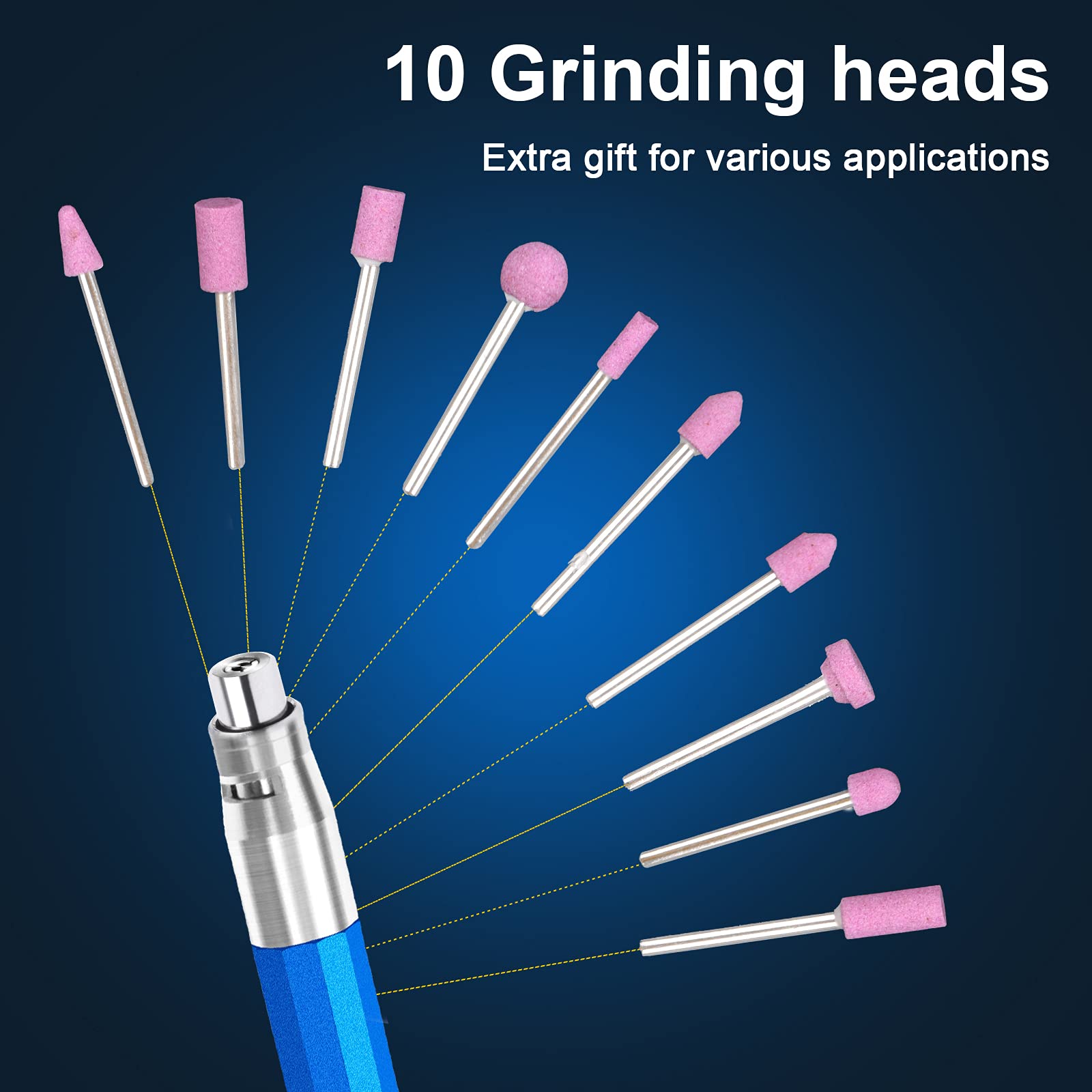 YON.SOU. 18Pcs Pencil Die Grinder Air Tool 1/8" Pneumatic Engraving Pen 70,000 RPM Air Micro Pencil Grinder Kit