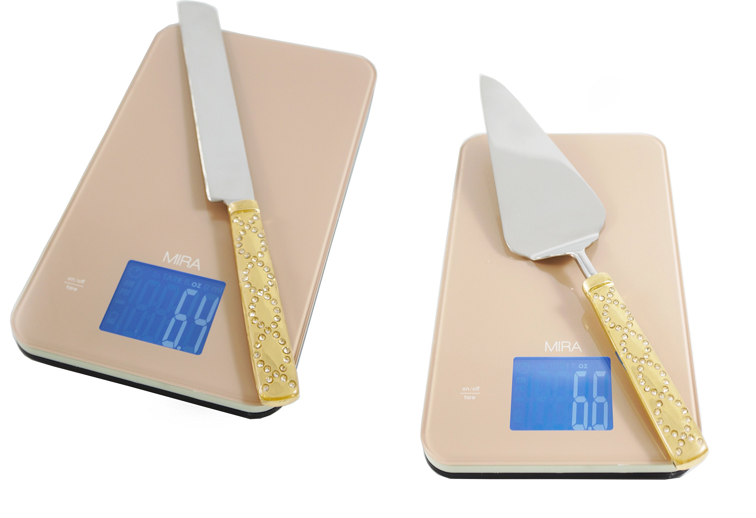 Server Set, Cake, Pie, Desert Flatware Set, Glitter Crystal Studs Design, 2-piece 18/10 Stainless steel with brass handles (light antique gold finish)…