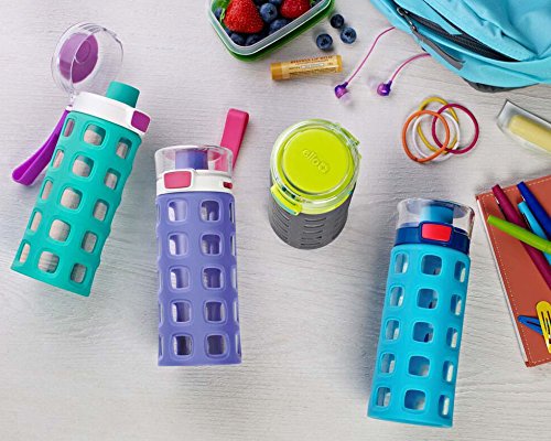 Ello Dash Tritan Plastic Kids Water Bottle with Silicone Sleeve, 16 oz, Grey