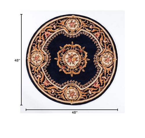 Momeni Harmony India Wool Hand Tufted Medallion Blue Area Rug 4' X 4' Round (HARM2HAI12BLU404R)