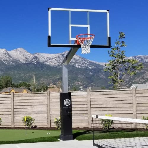 Dominator Premium Inground Adjustable Basketball Hoop - 72" Backboard w/ 4' Overhang - NBA/NCAA Regulation Adjustable Basketball Goal - Adjusts from 7' - 10', Made of Heavy Duty Rust Proof Aluminum
