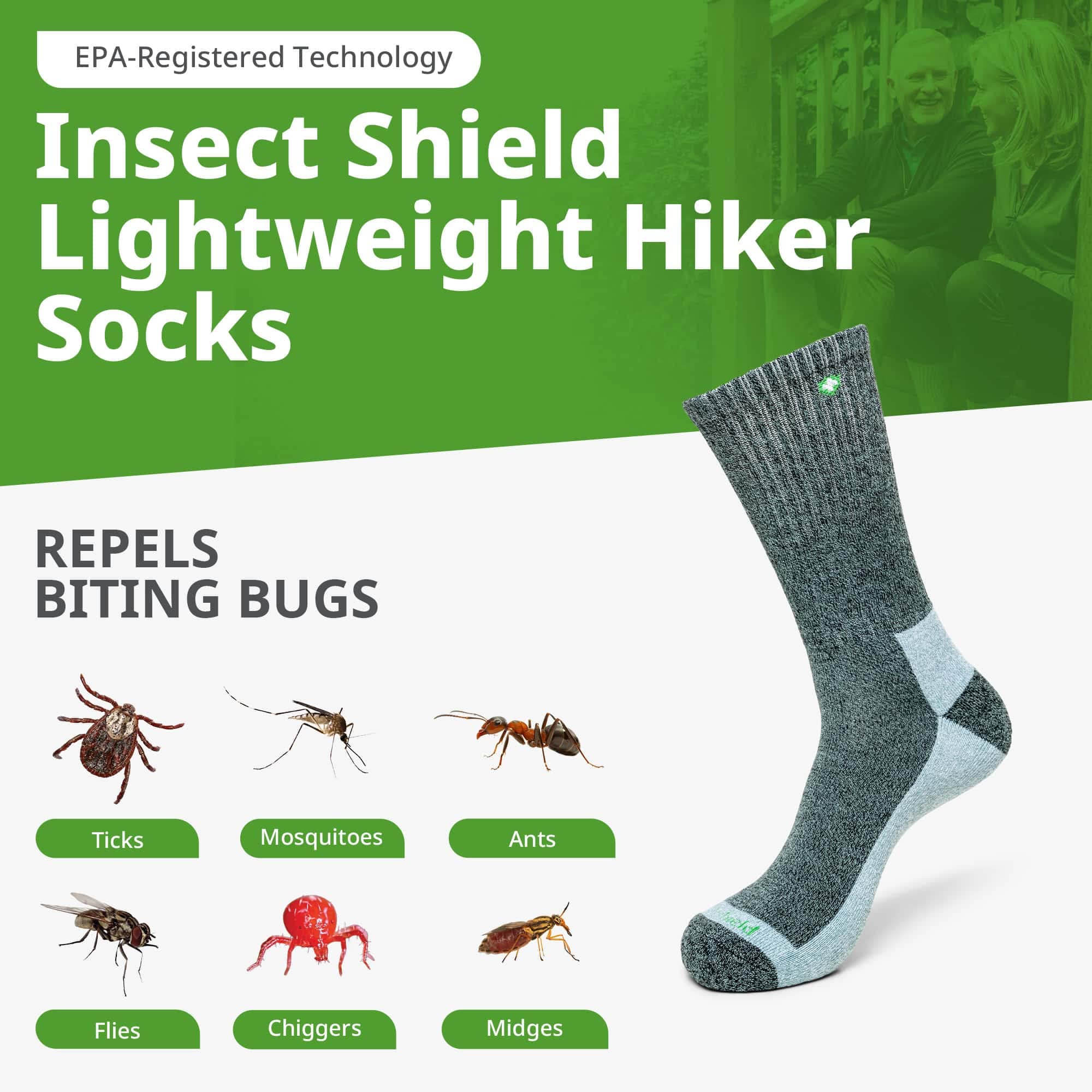 Insect Shield Lightweight Hiking Socks With Permethrin Bug Repellant - Protective Clothing for Men & Women, Charcoal, Medium