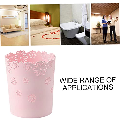 Round Trash Can Plastic Hollow Waste Paper Bin Flower Lace Rubbish Basket for Office Plastic Trash Can, Round Waste Bin, Rubbish Bin for Kitchen, Hollow Rubbish Basket, Flower Lace Garbage Can