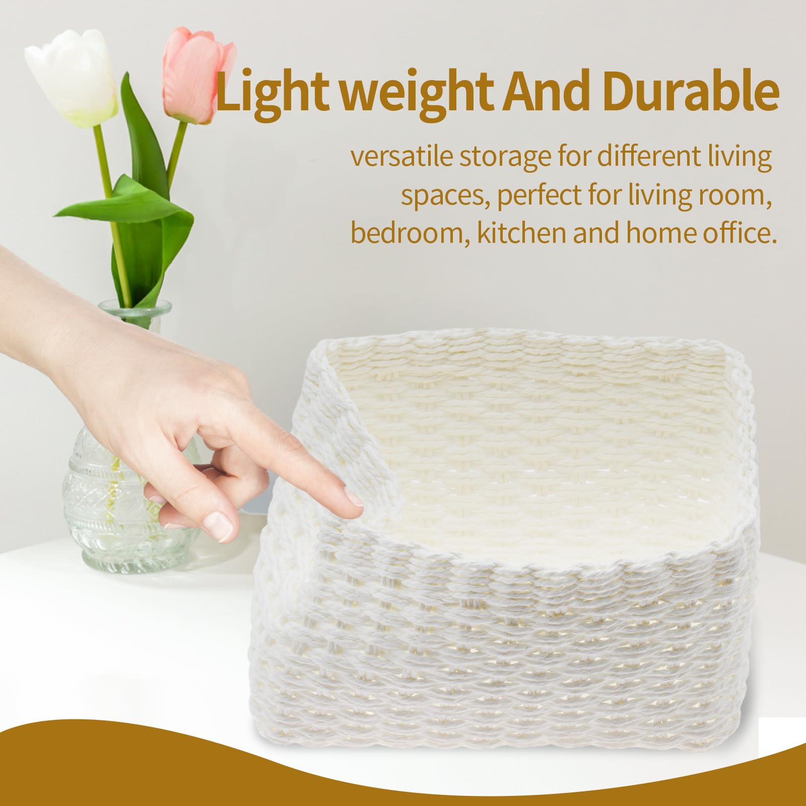 Set of 3 White Woven Baskets - Table Organizer, Natural and Eco-Friendly Storage Solution, Storage Baskets for Shelves, Toy Storage, Sustanabile Paper Rope Material