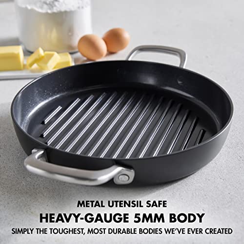 GreenPan GP5 Hard Anodized Advanced Healthy Ceramic Nonstick, 11" Round Grill Pan, PFAS-Free, Induction, Dishwasher Safe, Oven & Broiler Safe, Black