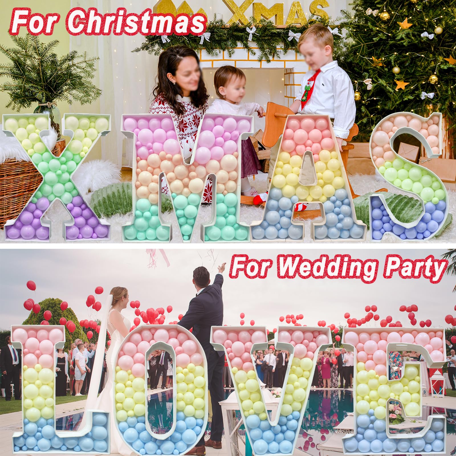 Elnsivo Mosaic Letters for Balloons, 3FT Marquee Letters Balloon Frame, Large Marquee Light Up Letter Pre-Cut Foam Board for Birthday Wedding Party Decoration - Letter E
