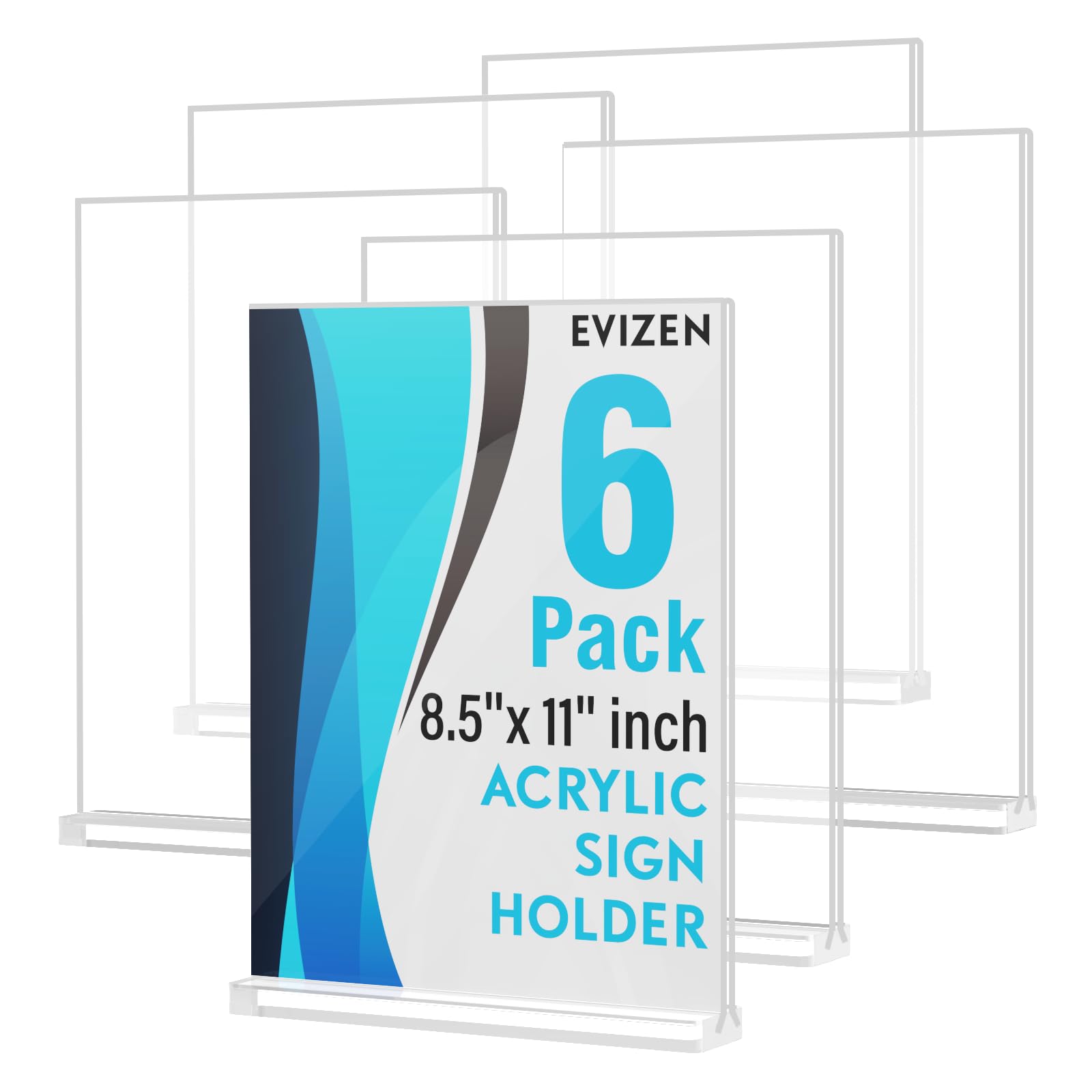 evizen Acrylic Sign Holder 8.5 x 11, Sign Holder Clear Vertical 6 Pack, Menu Plastic Sign Holder Standing Paper Stand Display Stand for Office, Restaurant, Store, Party Wedding