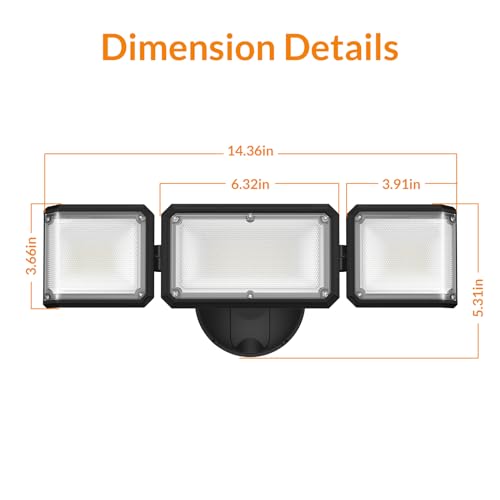 LEPOWER 42W Flood Lights Outdoor - 4200LM High Brightness LED Security Lights Outdoor with 3 Heads, Switch Controlled Exterior Flood Light & 220° Wide Angle, IP65 Waterproof for Garage, Yard, Porch