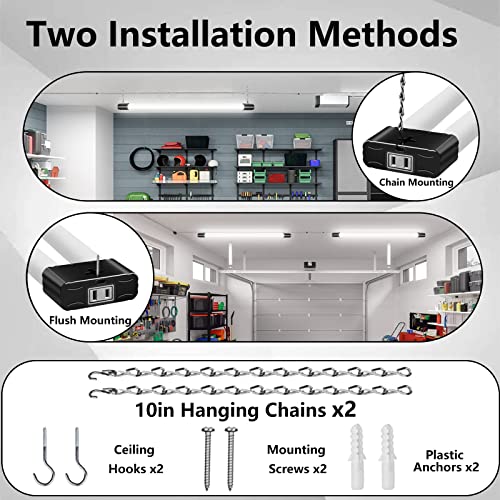 Royana LED Shop Light Linkable, 4FT 40W LED Ceiling Lights for Garage Utility Light Fixture 6500k/3000K/4000K LED Workbench Light W/Plug Hanging, Black - ETL- 4 Pack