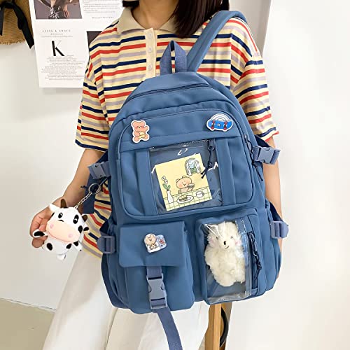 vfdgsaz Kawaii Backpack with Pin and Pendant,Cute Aesthetic Backpack ,Outdoor Sports Leisure Bag for Girls and Boys (blue,one size)