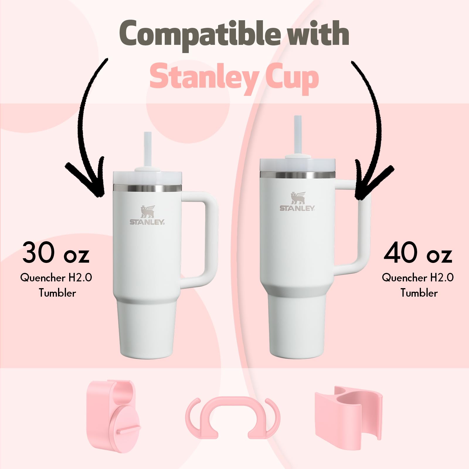 Set of 3 Pcs Accessories for Stanley 40oz Quencher H2.0 Tumbler, Includes Double-sided Hook, Chapstick Lip Balm Holder and Ring&Jewelry Holder, Accessories for Stanley Cup H2.0 Tumbler 30oz 40oz 64oz