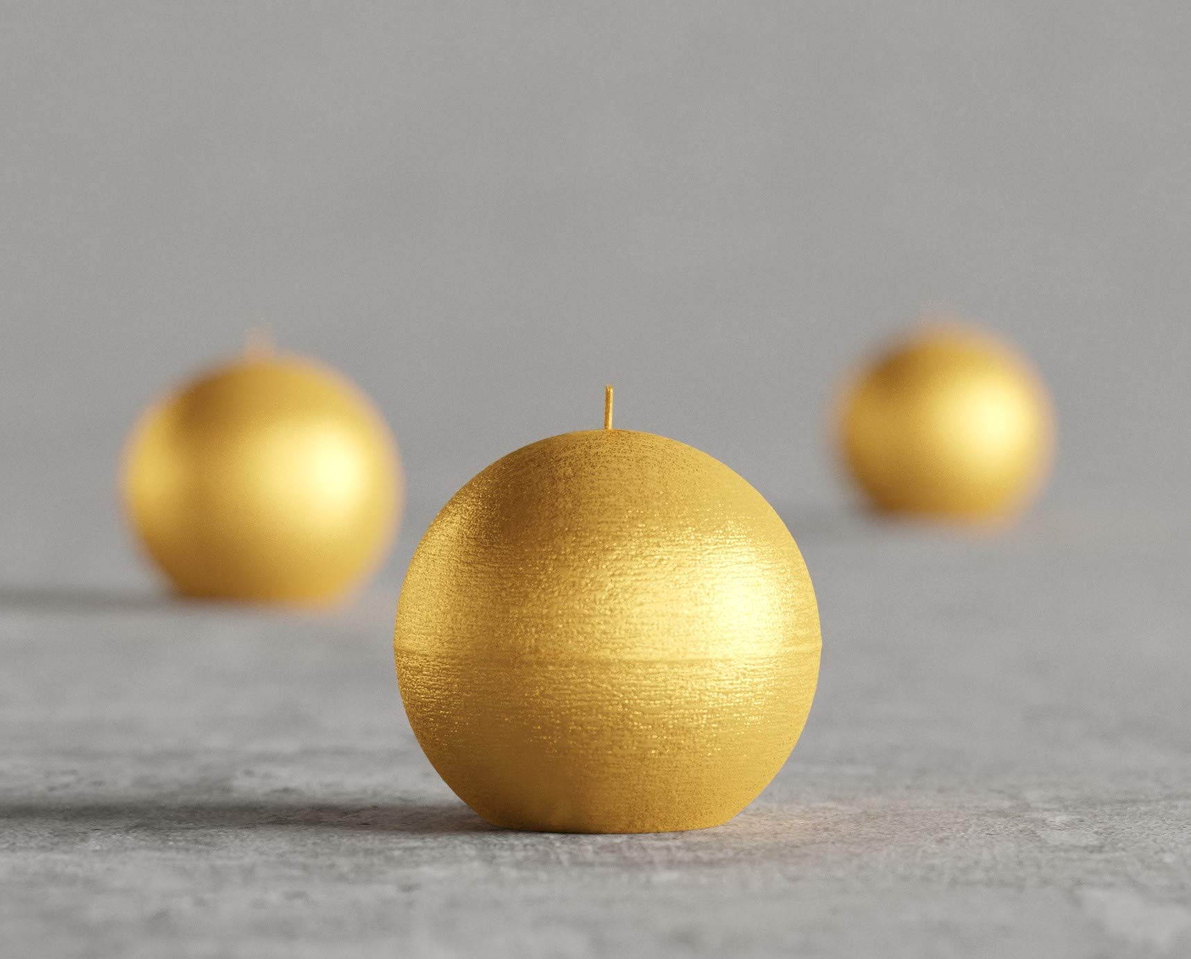 Set of 3 Sphere Ball Candles 3" Unscented Handpoured for Weddings, Home Decoration, Church, Restaurant, Spa, Smokeless Cotton Wick - Gold