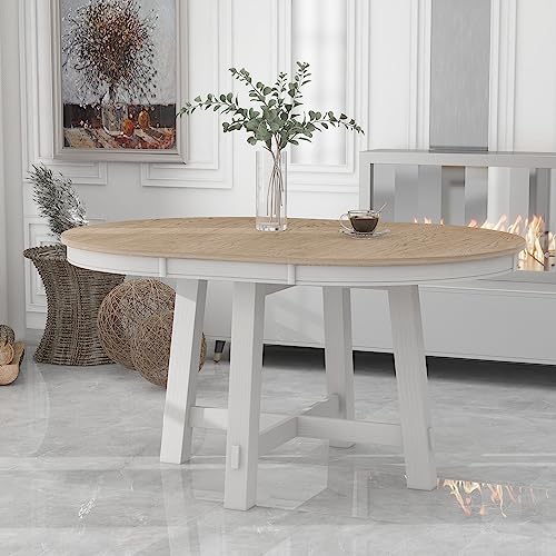 P PURLOVE Round Kitchen Table, Round Extendable Dining Table with 16" Leaf
