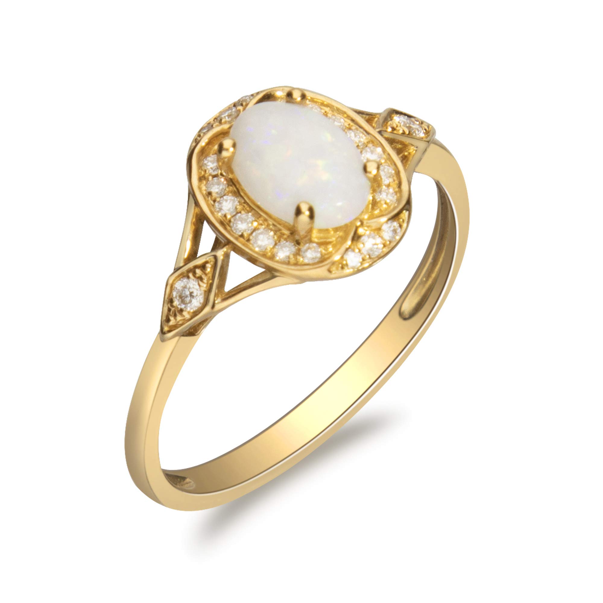 Gin & Grace 10K Yellow Gold Natural Australian Opal Ring with Real Diamonds for women | Ethically, authentically & organically sourced (Oval) shaped opal jewelry for her | Opal Ring for women