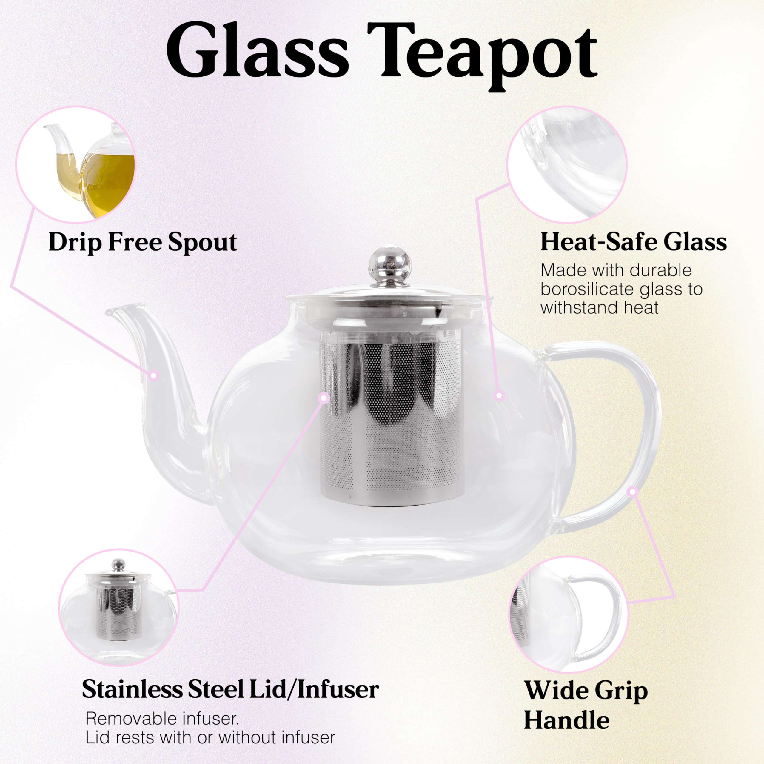 Glass Tea Sets for Adults-Elevate your Tea Time with our Clear Teapot & insulated Cup Set- Tea Pot Sets Kettle w/Infuser for Stove Top & 4 Double Wall Teacups Blooming loose leaf teas Glass Tea set