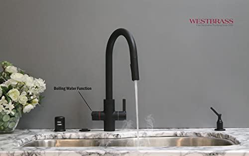 Westbrass KH41AK-62 HotMaster 4 in 1 Kitchen Faucet Kit with Dual Mode Pull Out Spray Head, DigiHot Instant Hot Water Tank and Two in-Line Water Filter System, Matte Black