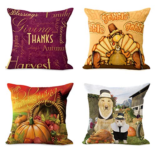 Evoio Fall Pillow Covers 18 x 18 Inch Set of 4 Couch Throw Pillow Cases, Fall Decor for Home, Thanksgiving Decorations Sofa Cushion Pillow Covers