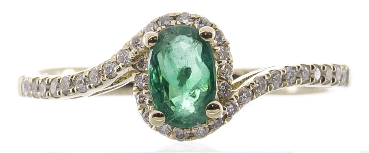 Gin & Grace 10K Yellow Gold Natural Emerald & Natural Diamond (I1,I2) Engagement Eternity Propose Promise Ring for Women
