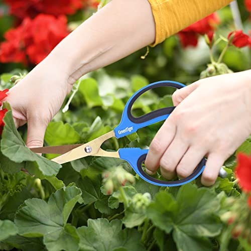GreenTiger Garden Scissors, 65mm Extra-Long Blade, Golden Titanium Coating Pruning Shears, Sharp Precision-ground Stainless Steel Bonsai Shears, Suit for Garden and Home